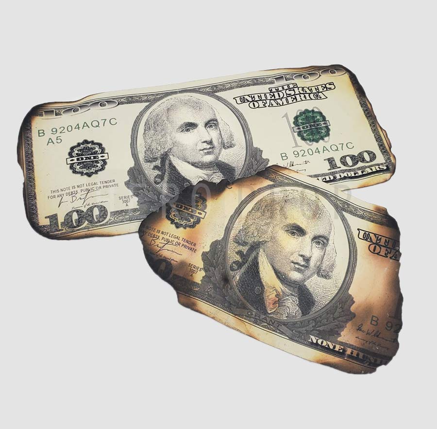 Batman: The Dark Knight Prop Burnt $100 Bills - HeroProp.com